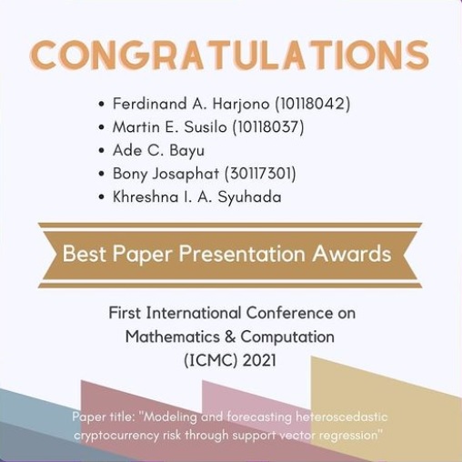 Best Paper Presentation Award – Matematika – Institut Teknologi Bandung